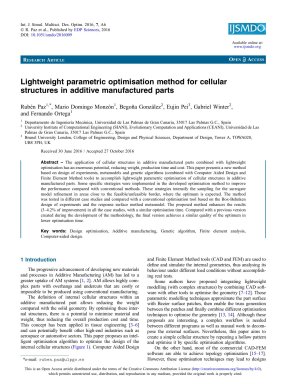 lightweight parametric optimisation method for cellular structures in additive manufactured parts