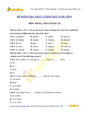 de thi khao sat chat luong dau nam mon tieng anh lop 9 nam 2020 2021