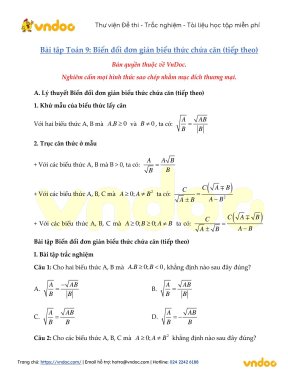 bai tap toan 9 bien doi don gian bieu thuc chua can tiep theo
