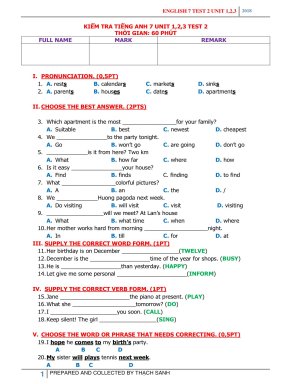 ENGLISH 7 TEST 2 UNIT 1,2,3
