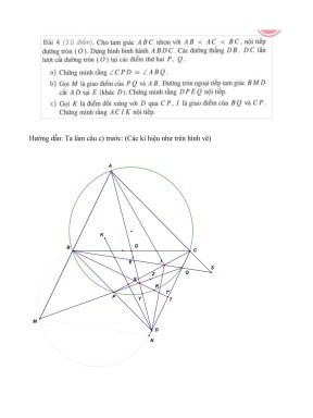 Bài 1: Cho tam giác ABC, có góc BAC là góc nhỏ nhất trong ba tam góc của tam giác nội tiếp đường ...