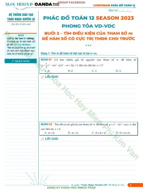 Ngọc huyền LB phong tỏa VD VDC buổi 2 tìm điều kiện của tham số m để hàm số