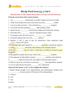 Bài tập word form lớp 9 unit 4 vndoc com