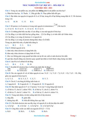 Thuvienhoclieu com trac nghiem on tap hoa 10 hk1 nam 2022 2023