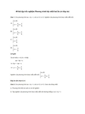 40 bai tap trac nghiem phuong trinh bac nhat hai an co dap an