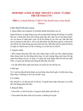 Ly thuyet sinh hoc 12 bai 25 moi 2022 35 cau trac nghiem hoc thuyet lamac va hoc thuyet dacuyn