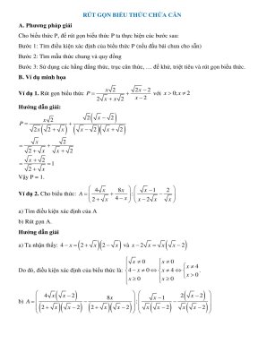 Rut gon bieu thuc chua can on thi vao 10 mon toan