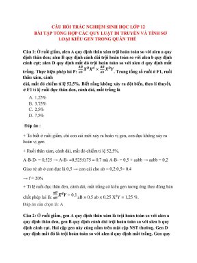 31 cau trac nghiem sinh hoc 12 co dap an bai tap tong hop cac quy luat di truyen tinh so loai ...