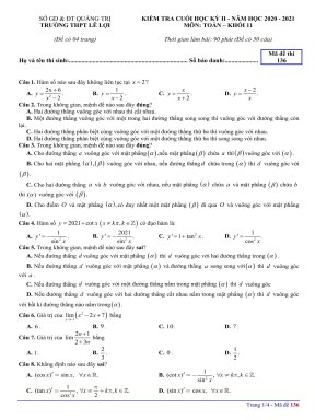 De kiem tra hoc ky 2 mon toan lop 11 truong thpt le loi nam hoc 2020 2021