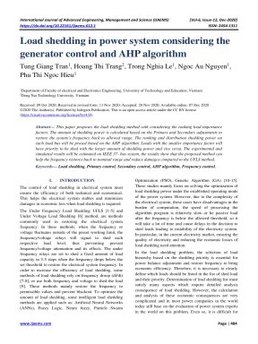 Load shedding in power system considering the generator control and ahp algorithm (sự giảm tải trong