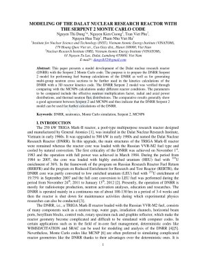 Modeling of the dalat nuclear research reactor with the serpent 2 monte ...