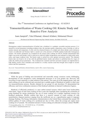 Transesterification of waste cooking oil kinetic study and reactive ...