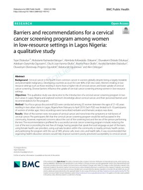 Barriers and recommendations for a cervical cancer screening program ...