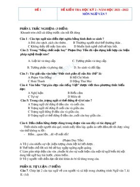 10 đề kiểm tra học kì 2 môn ngữ văn lớp 7 năm 2021 2022 có đáp án