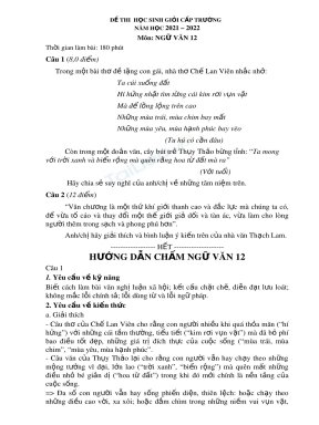 Đề thi học sinh giỏi cấp trường môn ngữ văn lớp 12 năm 2021 2022 có đáp án