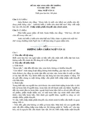 Đề thi học sinh giỏi cấp trường môn ngữ văn lớp 11 năm 2021 2022 có đáp án