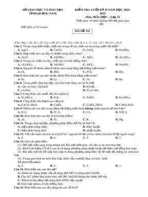 Đề Kiểm Tra Cuối Học Kì 2 Môn Hóa Lớp 12 Năm 2021-2022 Có Đáp Án - Sở Gd&Đt Quảng Nam (Mã Đề 322 ...