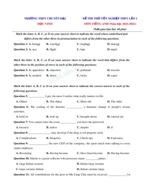Đề Thi Thử Tốt Nghiệp Thpt Môn Tiếng Anh Năm 2021-2022 Có Đáp Án (Lần 1) - Trường Thpt Chuyên ...