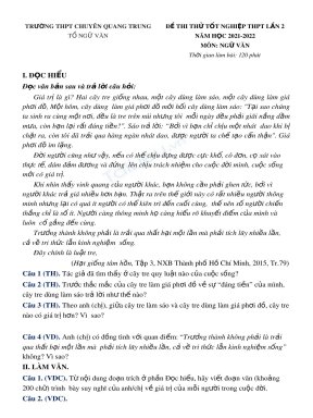 Đề Thi Thử Tốt Nghiệp Thpt Môn Ngữ Văn Năm 2021-2022 Có Đáp Án (Lần 2) - Trường Thpt Chuyên ...