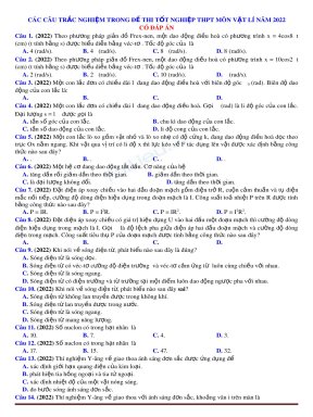 100 câu trắc nghiệm môn vật lí trong đề thi tốt nghiệp thpt năm 2022 có đáp án