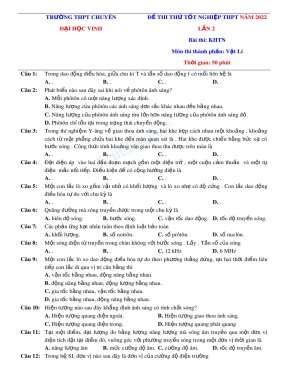 Đề Thi Thử Tốt Nghiệp Thpt Môn Vật Lí Năm 2022 Có Đáp Án - Trường Thpt Chuyên Đại Học Vinh.pdf