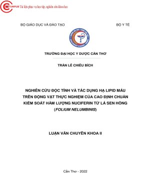 Nghiên cứu độc tính và tác dụng hạ lipid máu trên động vật thực nghiệm ...