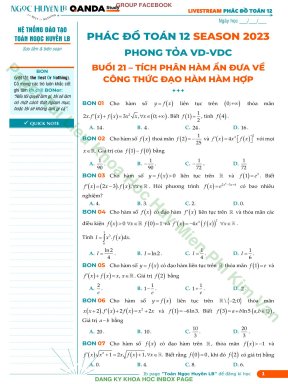 [Ngọc Huyền Lb] Phong Tỏa Vd-Vdc Buổi 21. Tích Phân Hàm Ẩn Đưa Về Công Thức Đạo Hàm Hàm Hợp.pdf