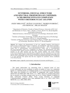 Synthesis crystal structure and spectral properties of copper ii 2 chloronicotinato complexes with n
