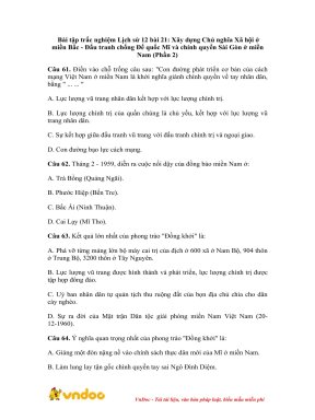 Bai tap trac nghiem lich su 12 bai 21 xay dung chu nghia xa hoi o mien bac dau tranh chong de quoc