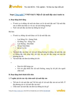 Soan vnen cong nghe 7 bai 5 mot so vat nuoi dac san o nuoc ta