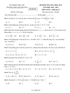 De giua hoc ki 2 toan 12 nam 2022 2023 truong thpt nguyen hue dak lak
