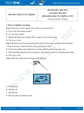 Đề thi giữa HK1 môn Khoa học tự nhiên 6 CTST có đáp án năm 2022-2023 Trường THCS Lý Tự Trọng