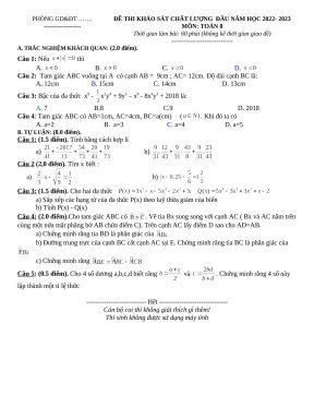 De thi khao sat chat luong dau nam toan 8 de so 2