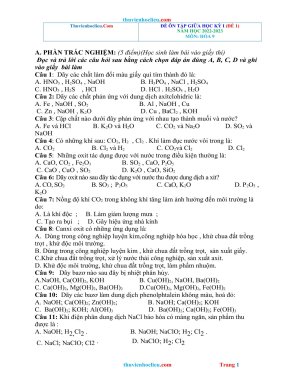 Thuvienhoclieu com bo de on tap giua hk1 mon hoa 9 nam 2022 2023