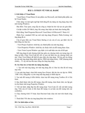 Lập trình Visual Basic; Bài 1: Cơ bản về VISUAL BASIC