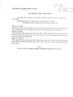 De thi ket thuc hoc phan hoc ki 2 mon dia ly tu nhien viet nam 2 nam ...