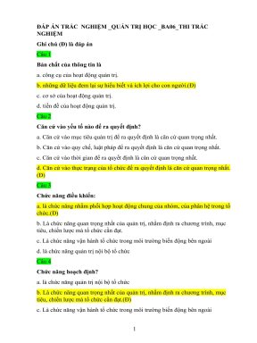 Đáp án trắc nghiệm quản trị học ba06 thi trắc nghiệm