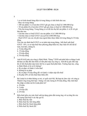 Đáp án 151 câu trắc nghiệm môn EL24 Luật Tài chính EHOU