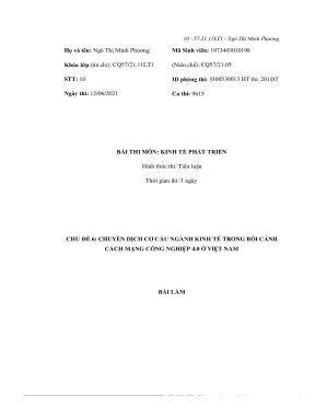 chủ đề 6 chuy n d ể ịch cơ cấu ngành kinh tế trong b i c nh ố ả cách mạng công nghiệp 4 0 ở việt nam