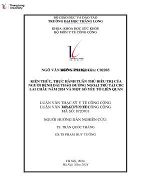 Kiến thức,thực hành tuân thủ Điều trị của người bệnh Đái tháo Đường ...